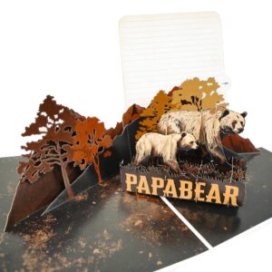 fathers day pop up card, papa bear fathers day pop up card, papa bear pop up card - father's day card from wife, daughter, son, kids for husband, grandpa, birthday includes envelope and note tag, 6" x