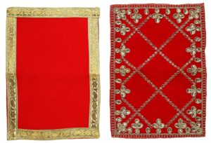 set of 2 red velvet pooja cloth mat aasan decorative cloth (size:-7 inches x 10 inches,) for multipurpose puja indian traditional festival decorations item and article gift