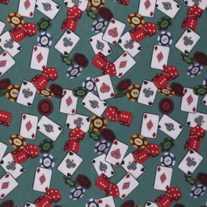 mook fabrics cotton casino game icons, green/multi cut by the yard