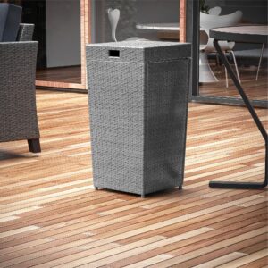 nestl outdoor 30 gallon grey trash can with lid, wicker garbage can for patio