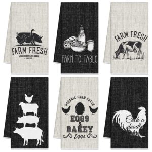 redbaker 6 pcs farm animal theme kitchen towels farmhouse funny dish towel rustic hand towels rooster cow pig decorative tea towels absorbent with hanging loop for kitchen bathroom housewarming gift