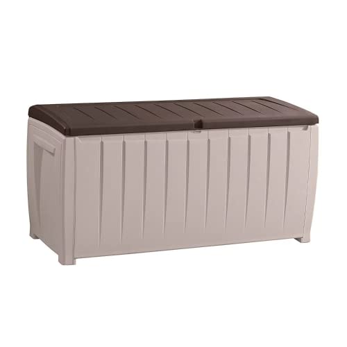 SZCURC Novel 90 Gallon Weather Resistant Outdoor Patio Storage Deck Box and Bench,Organization and Storage for Patio Furniture, Outdoor Cushions, Throw Pillows, Garden Tools and Pool Toys