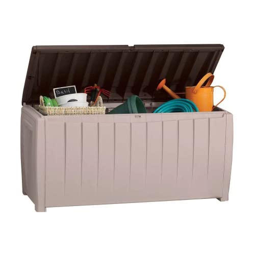 SZCURC Novel 90 Gallon Weather Resistant Outdoor Patio Storage Deck Box and Bench,Organization and Storage for Patio Furniture, Outdoor Cushions, Throw Pillows, Garden Tools and Pool Toys