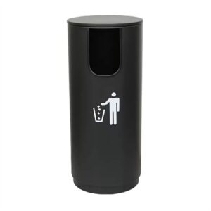 outdoor trash indoor/outdoor garbage can waste container, cylindrical metal trash bin with lid, u-shaped opening, modern home commercial garbage can outdoor/indoor trash can (color : black, size :