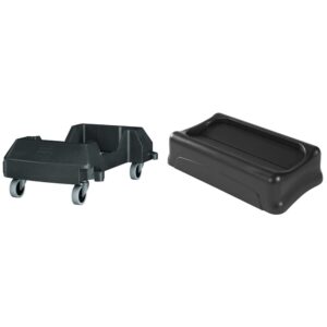 rubbermaid commercial slim jim trash can trolley/dolly and swing lid bundle