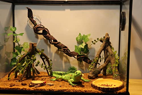 AQUA KT Reptile Corner Climbing Branch with Plant Snake Climb Tree for Bearded Dragon Lizard Hermit Crab Crested Gecko Leopard Chameleon Frog Terrarium Habitat