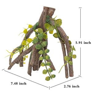 AQUA KT Reptile Corner Climbing Branch with Plant Snake Climb Tree for Bearded Dragon Lizard Hermit Crab Crested Gecko Leopard Chameleon Frog Terrarium Habitat