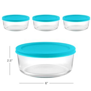 BOVADO USA 4 Cup Glass Food Storage Containers (4 Pack) | Nonpourous Dishwasher, Freezer & Oven Safe Glass, Easy-Clean | Teal Lids