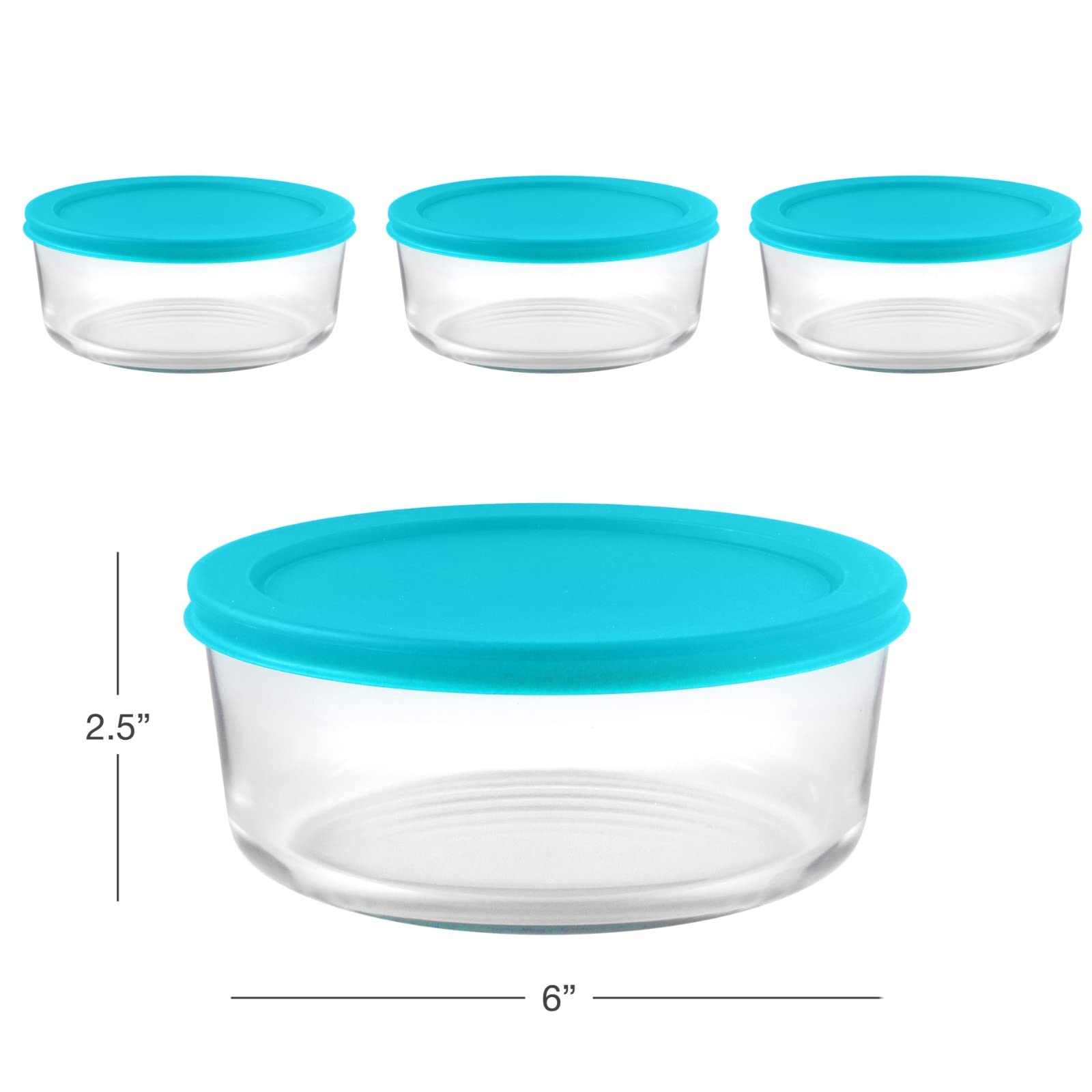 BOVADO USA 4 Cup Glass Food Storage Containers (4 Pack) | Nonpourous Dishwasher, Freezer & Oven Safe Glass, Easy-Clean | Teal Lids