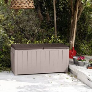 SZCURC Novel 90 Gallon Weather Resistant Outdoor Patio Storage Deck Box and Bench,Organization and Storage for Patio Furniture, Outdoor Cushions, Throw Pillows, Garden Tools and Pool Toys