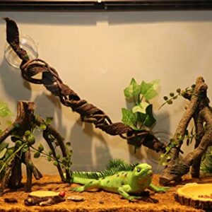 AQUA KT Reptile Corner Climbing Branch with Plant Snake Climb Tree for Bearded Dragon Lizard Hermit Crab Crested Gecko Leopard Chameleon Frog Terrarium Habitat