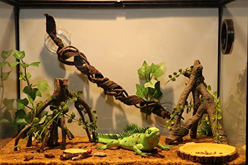 AQUA KT Reptile Corner Climbing Branch with Plant Snake Climb Tree for Bearded Dragon Lizard Hermit Crab Crested Gecko Leopard Chameleon Frog Terrarium Habitat