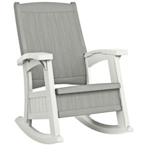 suncast outdoor patio rocking chair with under-seat storage, stylish faux wood outdoor rocker for patios, dove gray