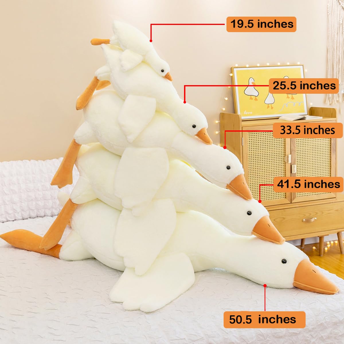 Werdast 19.5 Inches Goose Stuffed Animal Stuffed Goose Plush White Swan Throw Pillow Toy (White, 19.5")