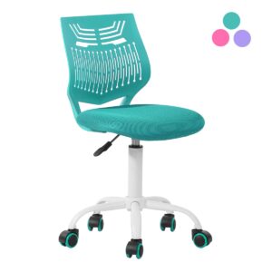 hotata kids desk chair, children study swivel chair with adjustable height, lumbar support, rolling castor, mesh seat, ergonomic boys and girls task student chair for 5-12 years old kids, aqua