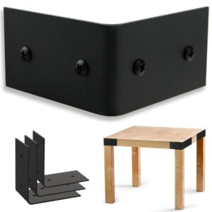 koxhero farmhouse metal corner brackets decorative wood table 3.3" matte black corner protectors for retro industrial wood dresser nightstand tv stand bed frame(height:1.9")4pcs