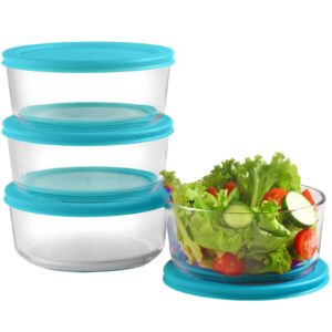 bovado usa 4 cup glass food storage containers (4 pack) | nonpourous dishwasher, freezer & oven safe glass, easy-clean | teal lids