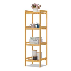 magshion 4-tier bamboo narrow shelf, 42.9" tower free standing rack storage organizer unit, multifunctional bookshelf plant stand, utility shelf for laundry pantry kitchen narrow places (natural)