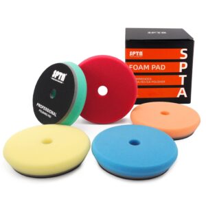 spta hd buffing polishing pads, 6 inch orbital buffer pads hook and loop buffing pads, foam polish pad 5 grits from coarse to fine for 6 inch da rotary polisher compounding, polishing and waxing