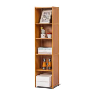 magshion bamboo 5-tier open shelf bookcase, 12" l x 12" w x 49.5" h brown 5 cube organizer floor standing display storage shelves collection decor furniture for home office classroom