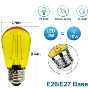 Minsily 15 Pack S14 Yellow LED Bulbs 2W S14 Outdoor LED String Light Bulb Plastic Shatterproof LED Replacement Bulbs 110V Edison Bulbs E26 Base Decorative Bulb for Home Patio Christmas Decor(Yellow)