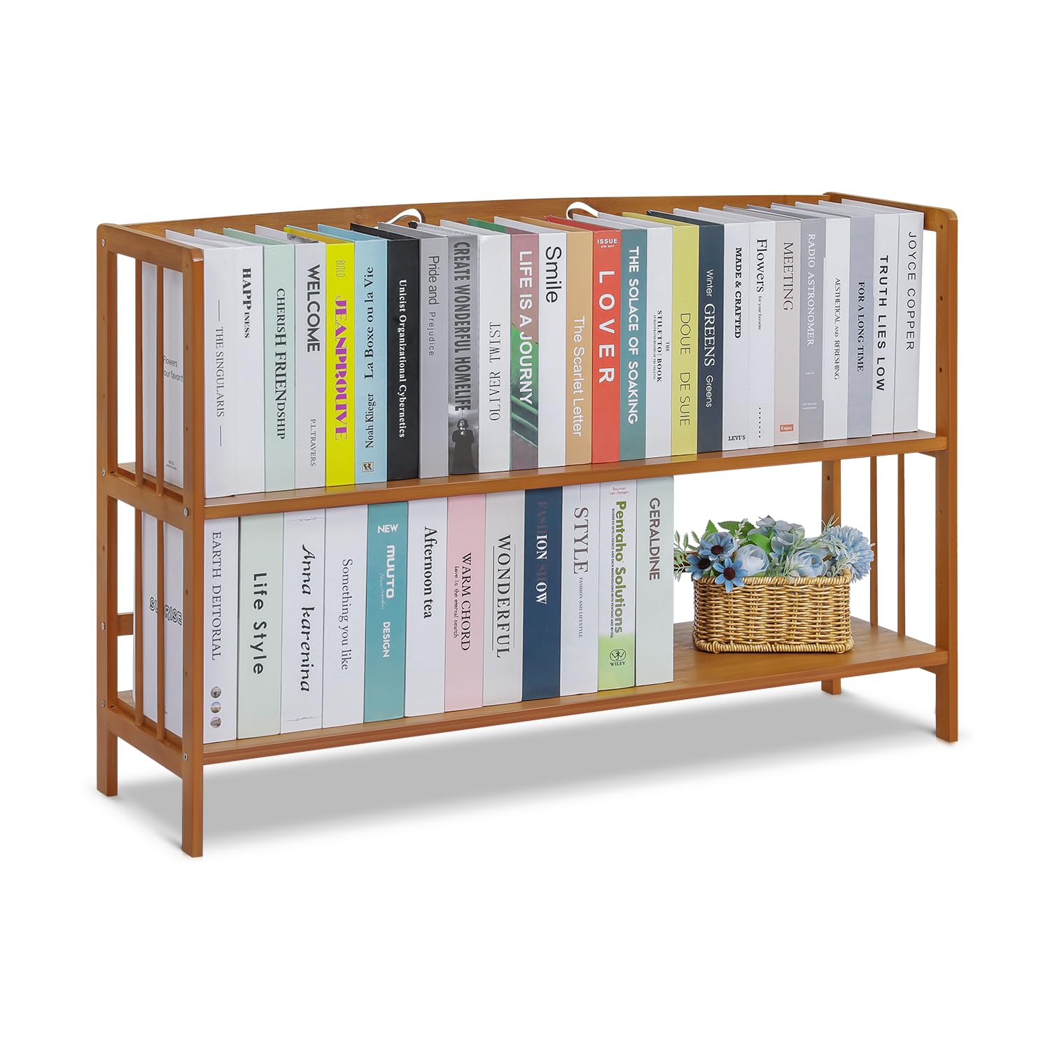 Magshion 2-Tier Bamboo Open Bookshelf Adjustable Multifunctional Shelving Unit Freestanding Shelf, 36" Length Storage Rack Display Stand for Home and Office (Natural)