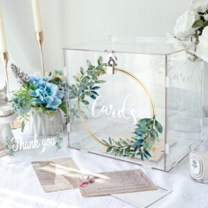 ourwarm clear acrylic card box with lock & slot, thick diy wedding card box for wedding reception, large money gift box eucalyptus graduation card box for party graduation birthday baby shower