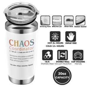 Thank You Gifts for Women, Boss, Coworker, Manager, Office, Nurse - Chaos Coordinator Gifts - Boss Lady Gifts, Boss Lady Gifts for Women, Teacher Gifts - Christmas Gifts for Boss - 20 Oz White Tumbler