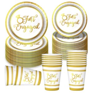 engagement party decorations set serve 25,just engaged plates and cups decorations,we’re engaged decorations,happy engagement party decorations,dz bridal shower wedding party decorations(gold foil)