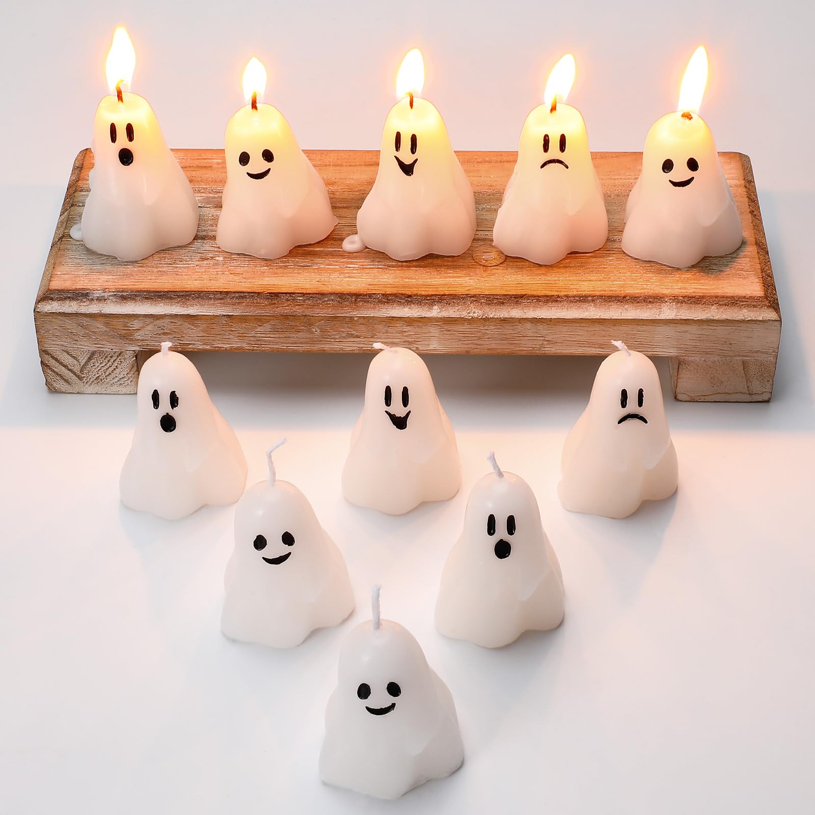 Jutom 20 Pcs Halloween Ghost Candles Mini Pumpkin Burning Candles Cute Halloween Decorations Soy Wax Spooky Candle Decorative Candles for Halloween Party Bedroom Table Decorations(Expression Style)