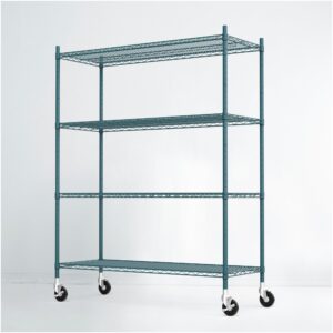 aplss nsf 4-tier green-epoxy storage shelves, 18"x48"x63", moist&dry enviroments, commercial heavy duty steel wire shelving unit with wheels, walk-in cooler&freezer dishroom kitchen