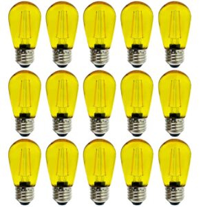 minsily 15 pack s14 yellow led bulbs 2w s14 outdoor led string light bulb plastic shatterproof led replacement bulbs 110v edison bulbs e26 base decorative bulb for home patio christmas decor(yellow)