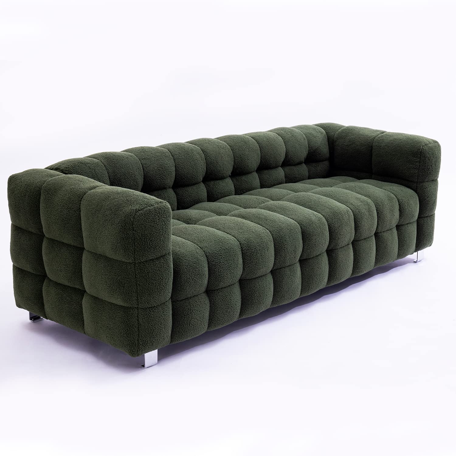 kevinplus 80" Green Cloud Sofa Couch for Living Room, Futon 3-Seat Chesterfield Sofa Upholstered Contemporary Couch with Pillows & Sliver Metal Leg for Bedroom Apartment, Green