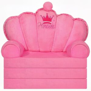 harhoers pink toddler chair kids sofa lounger toddler bed couch for seating,soft princess comfy foldable kids couch fold out for toddlers 1-5,children's chairs for toddlers for girls bedroom furniture