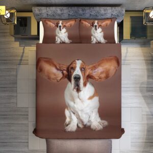 Basset Hound Dog Flying Ears 3 Piece Comforter Sets Bed Set Sheet and Pillowcases 1 Duvet Cover and 2 Pillowcases