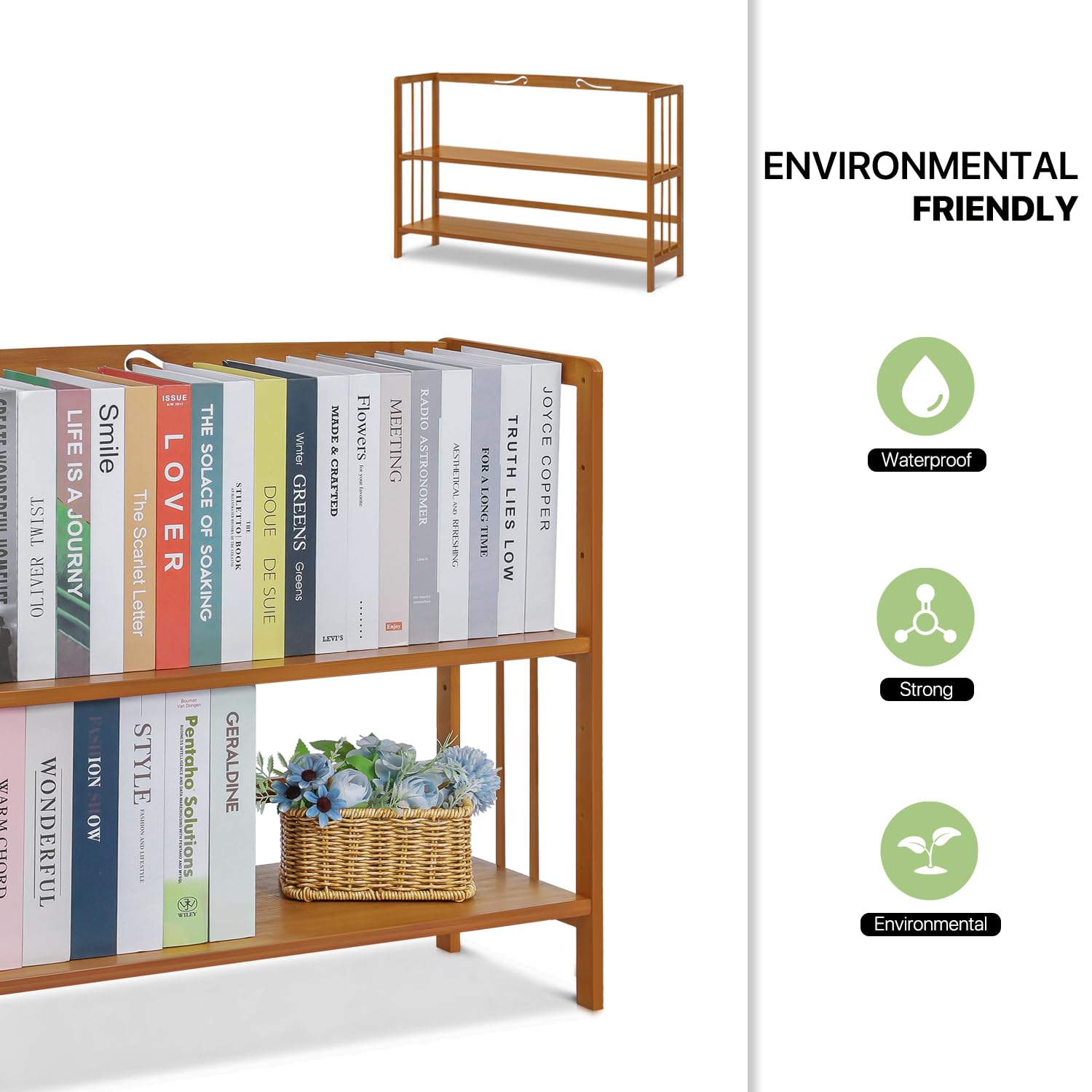 Magshion 2-Tier Bamboo Open Bookshelf Adjustable Multifunctional Shelving Unit Freestanding Shelf, 36" Length Storage Rack Display Stand for Home and Office (Natural)