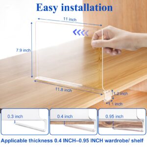 HONSREO Shelf Dividers for Closet Organization, 6 Pack Acrylic Shelf Divider for Clothes Purses, Clear Plastic Separators for Wood Shelves Organizer, Cabinets, Bedroom, Kitchen, Office