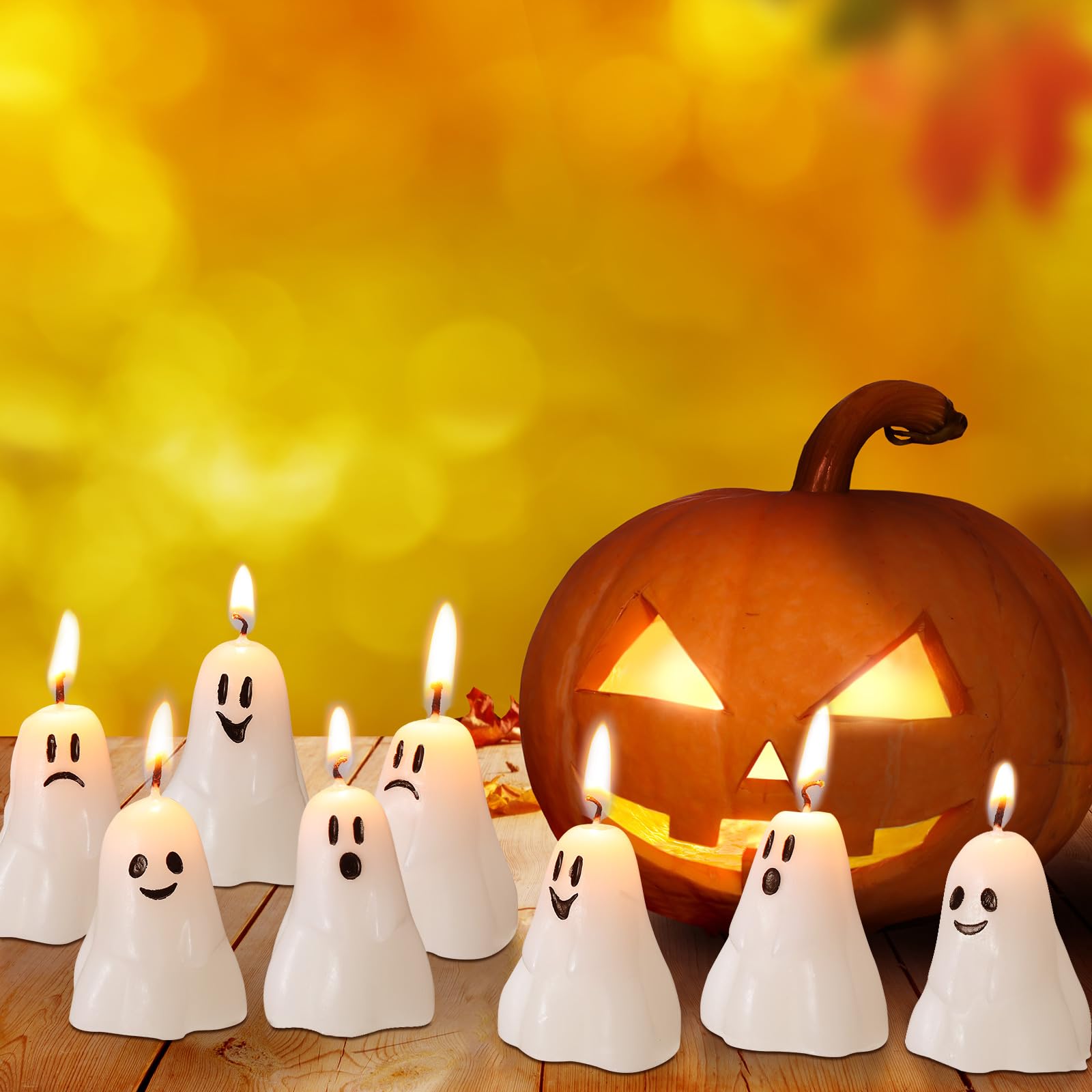 Jutom 20 Pcs Halloween Ghost Candles Mini Pumpkin Burning Candles Cute Halloween Decorations Soy Wax Spooky Candle Decorative Candles for Halloween Party Bedroom Table Decorations(Expression Style)