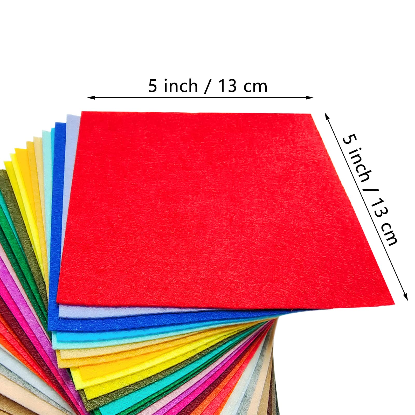 Jtnohx Felt Sheets, 32 Pcs Felt Fabric, 5"×5" Color Felt for Crafts, Stiff Craft Felt Square for for Sewing and Festivals Party