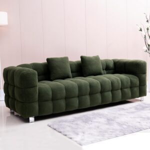 kevinplus 80" Green Cloud Sofa Couch for Living Room, Futon 3-Seat Chesterfield Sofa Upholstered Contemporary Couch with Pillows & Sliver Metal Leg for Bedroom Apartment, Green