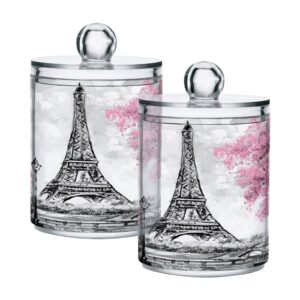 xigua paris eiffel tower qtip holder with lid,2pack clear plastic apothecary jars bathroom storage containers for cotton swab,cotton ball,floss picks,tea,coffee