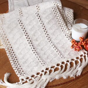 fexia boho macrame table runner with tassels 72 inches long cream table runner for farmhouse home decor table runner for bohemian dining bedroom decor rustic bridal shower (12x72 inches)