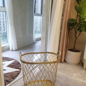 Clothes Storage Basket, Laundry Basket with Wheels, Round Mesh Wrought Iron Toy Storage Box- Home Bathroom Laundry Basket, Laundry Basket, for Clothes, Toy Storage, Dirty Clothes Storage Box (Gold)