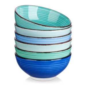 vancasso bonita 27 oz cereal bowls set of 6, blue ceramic bowls for kitchen, 6 inch soup bowls, dishwasher & microwave safe