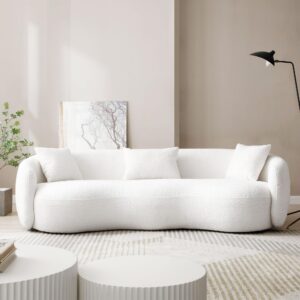 lyuhome curved sofa couch, 93.6" 4-seater modern boucle sectional sofa couch, comfy cloud upholstered 4 seat leisure cushion sofa with pillows for living room, bedroom, office, apartment,white