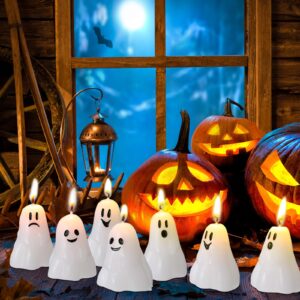 Jutom 20 Pcs Halloween Ghost Candles Mini Pumpkin Burning Candles Cute Halloween Decorations Soy Wax Spooky Candle Decorative Candles for Halloween Party Bedroom Table Decorations(Expression Style)