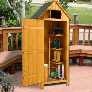 Royard Oaktree Outdoor Storage Cabinet Wooden Garden Storage Shed Outside Vertical Shed with Adjustable Shelves and Lock Tall Tool Shed Organizer for Outside, Backyard and Patio,Natural