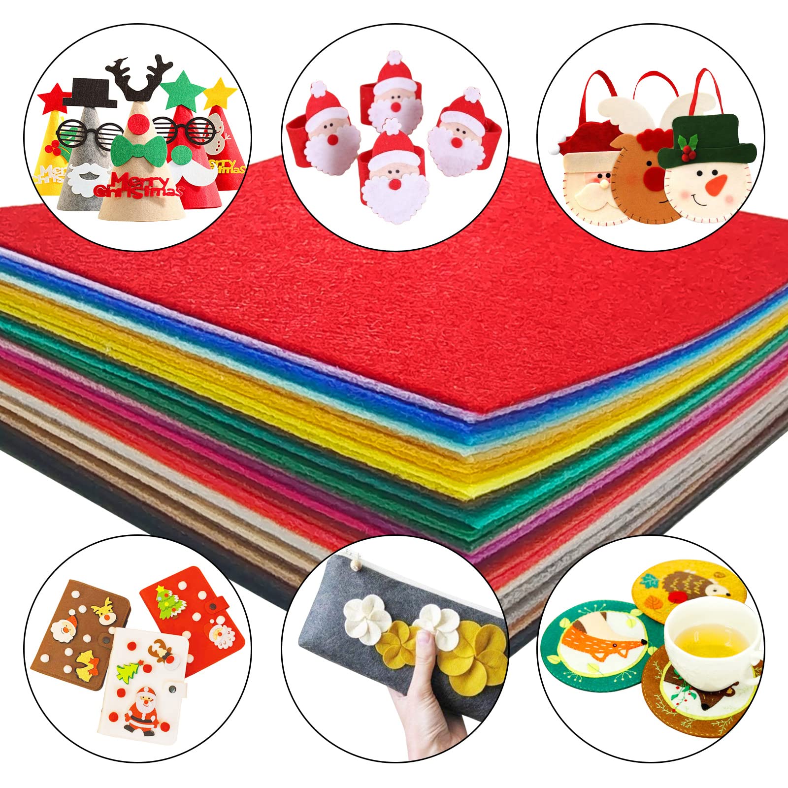 Jtnohx Felt Sheets, 32 Pcs Felt Fabric, 5"×5" Color Felt for Crafts, Stiff Craft Felt Square for for Sewing and Festivals Party