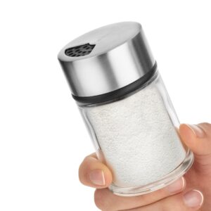 salt shaker or pepper shaker with adjustable pour holes - stainless steel spice dispenser - perfect for pink himalayan, table salt, black and white pepper. (2.4 oz)