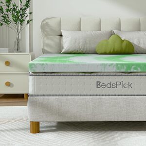 bedspick mattress topper twin xl, 2 inch gel memory foam mattress topper for body support & pressure relief, certipur-us certified mattress pad for twin xl size bed with breathable holes, green